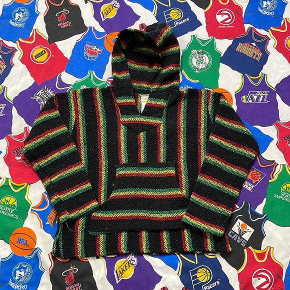 Vintage | Shirts | Vintage Baja Drug Rug Hoodie Rasta Colorway | Poshmark